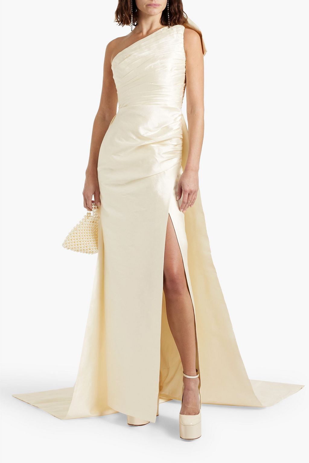 RACHEL GILBERT Wool and Silk Blend One-Shoulder Gown with Bow Detail ...